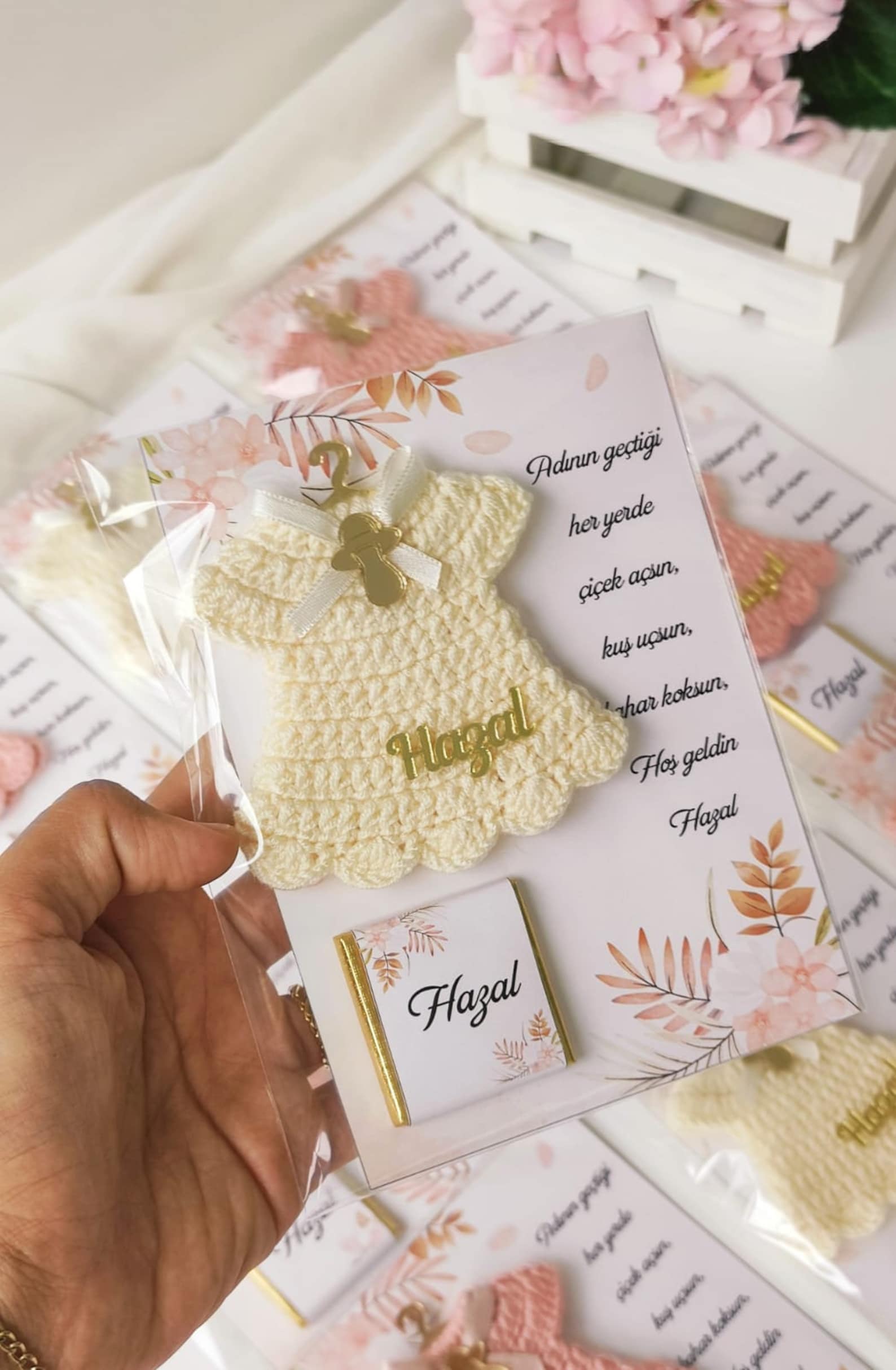 Rustic Baby Shower Favor: Crochet Dress Magnet, Personalized Card - Etsy