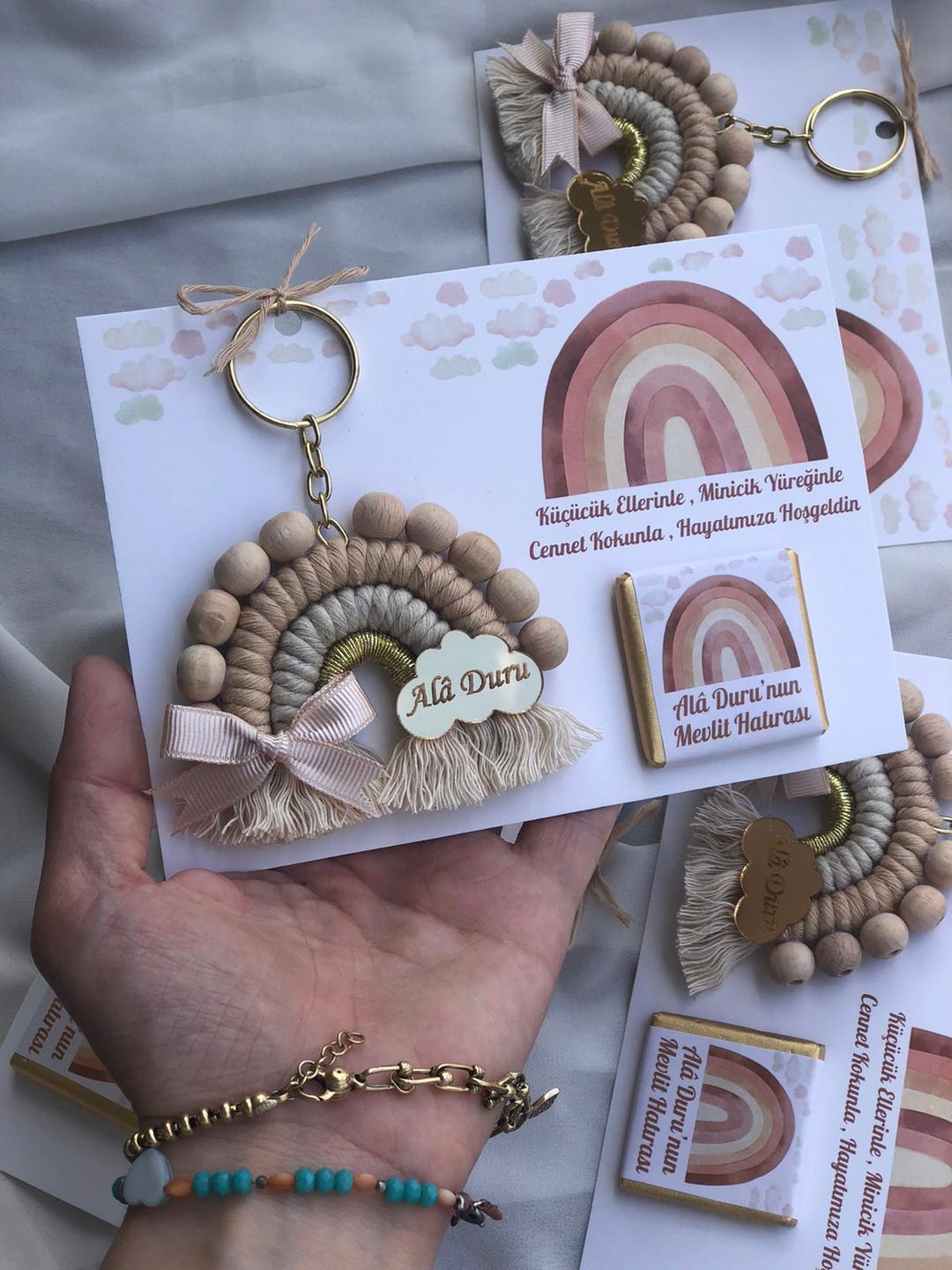 Rainbow Macrame Keychains, Rustic Baby Shower Favors, Bohemian New Born ...