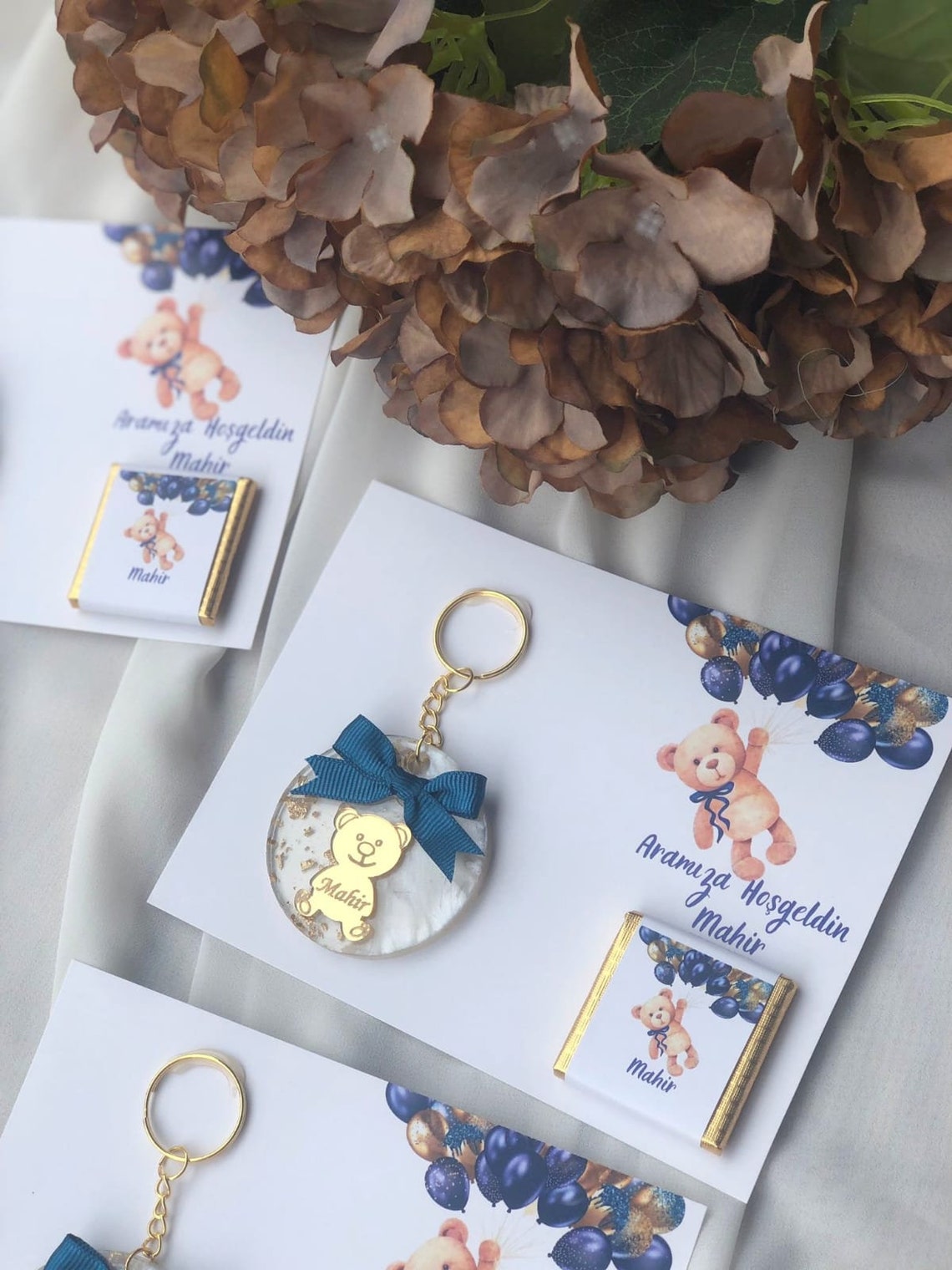 Teddy Bear Party Keychain Favors, New Born Party Gifts, Personalized ...