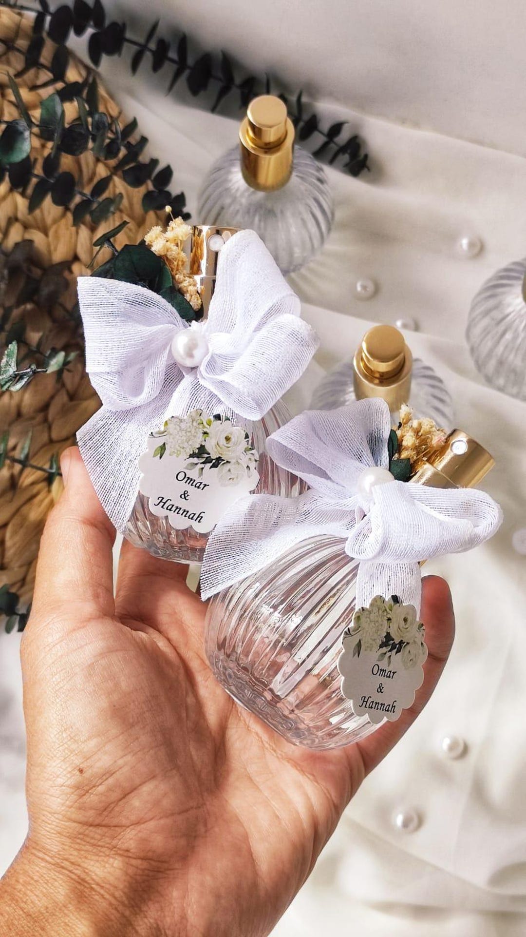 Personalized Empty Glass Cologne Spray Bottles With Dried Flowers, New ...