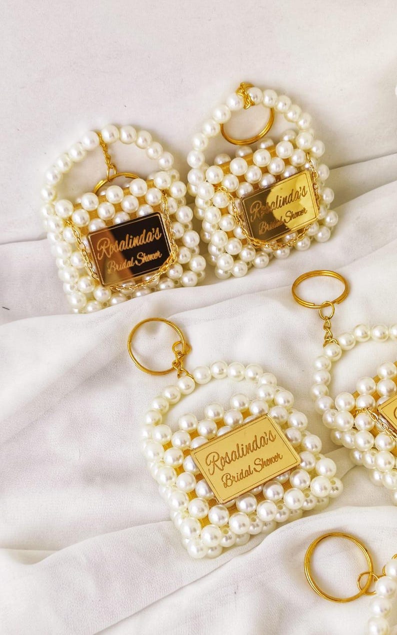 Miniature Bag Keychain With Pearl Design, Bridal Shower Favor, Party ...