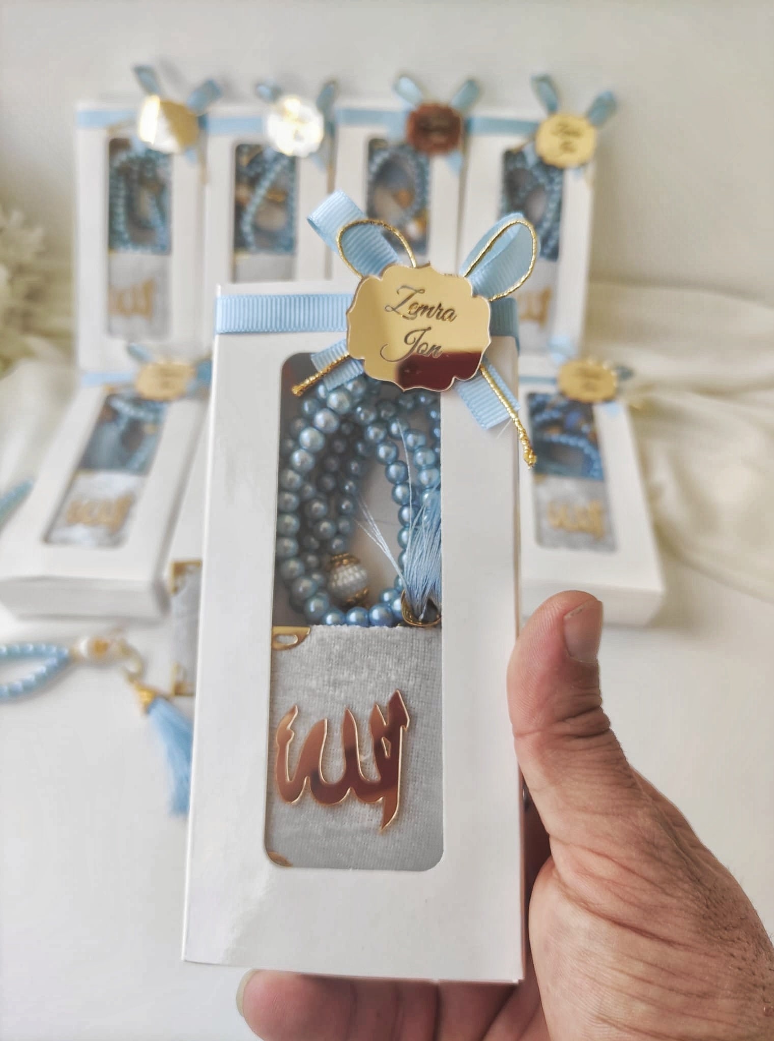 Personalized Quran Tasbeeh Box Favorslight Blue Pearl Bead - Etsy UK