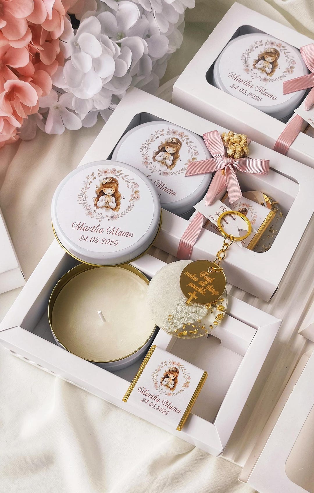 Baptism Candle - Chocolate - Keychain Set, Personalized Mi Bautizo ...