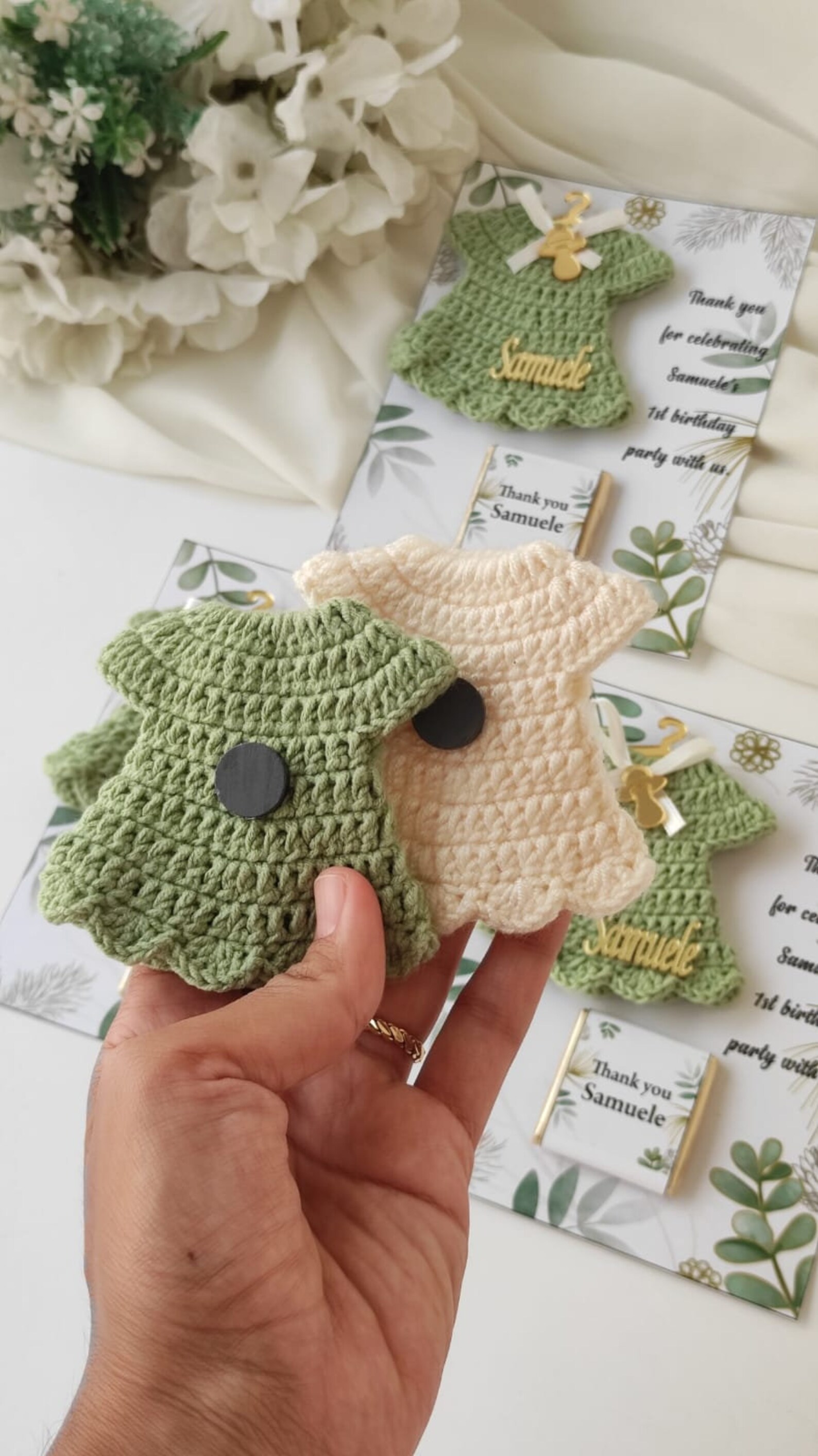 Rustic Baby Shower Favor: Crochet Dress Magnet, Personalized Card - Etsy