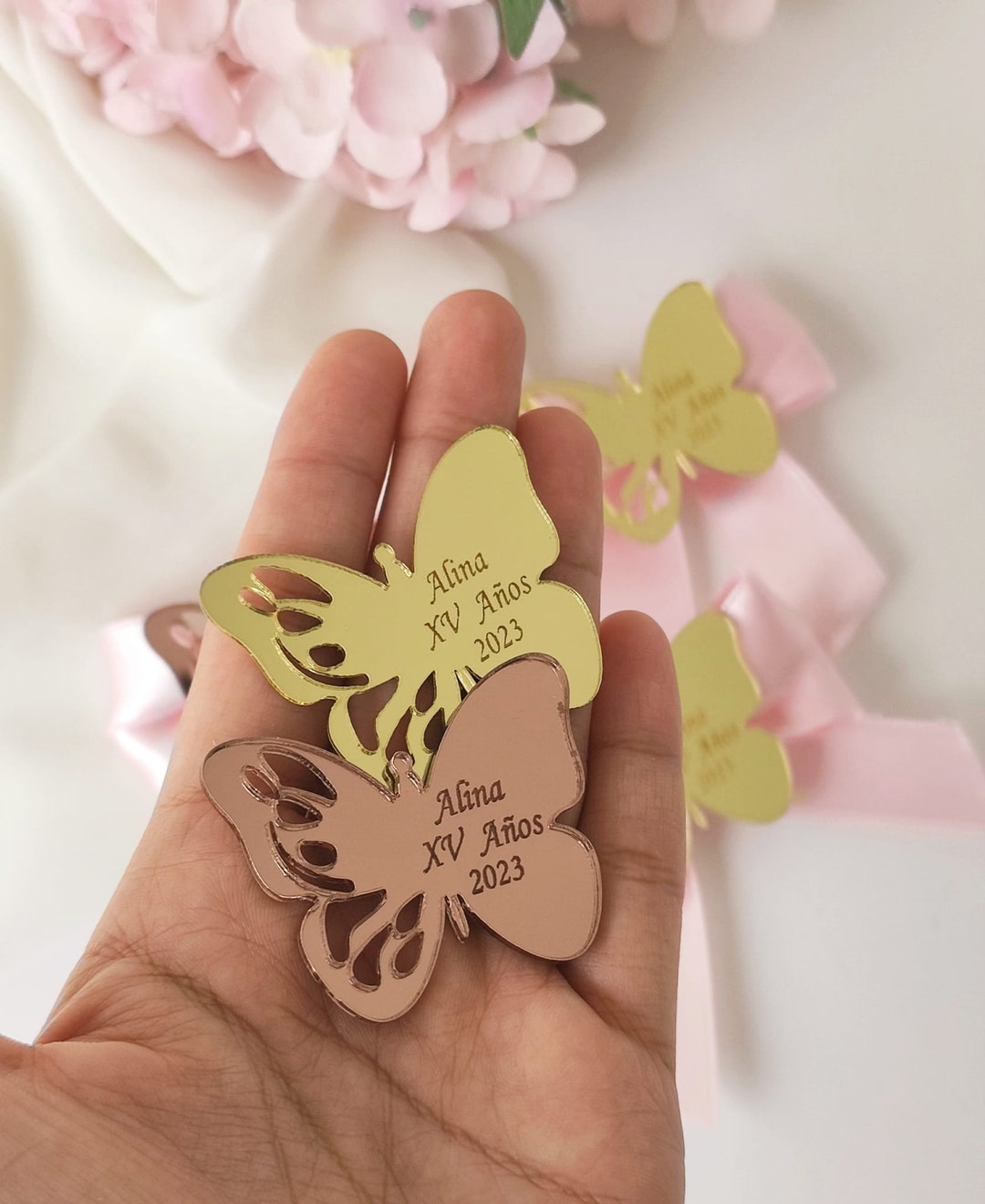 Personalized Butterfly Acrylic Mirror Tag, Custom Butterfly Name Tag ...