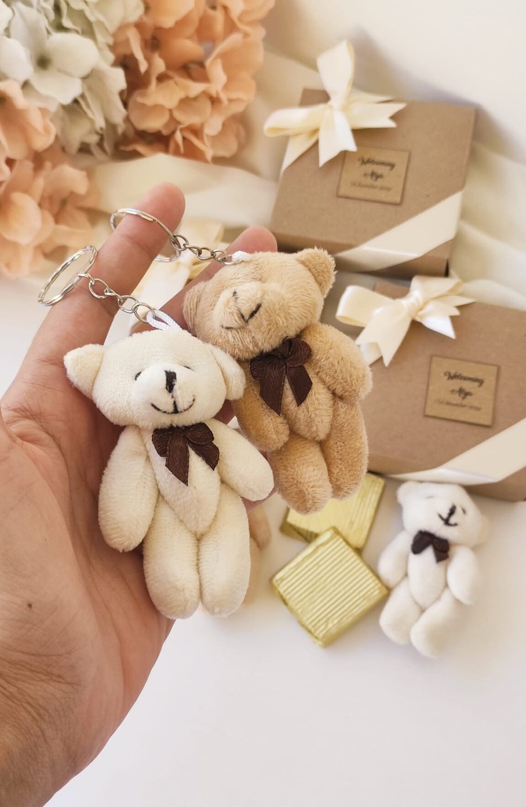 Custom Plush Teddy Bear Keychain,baptism Favors, We Can Bearly Wait ...