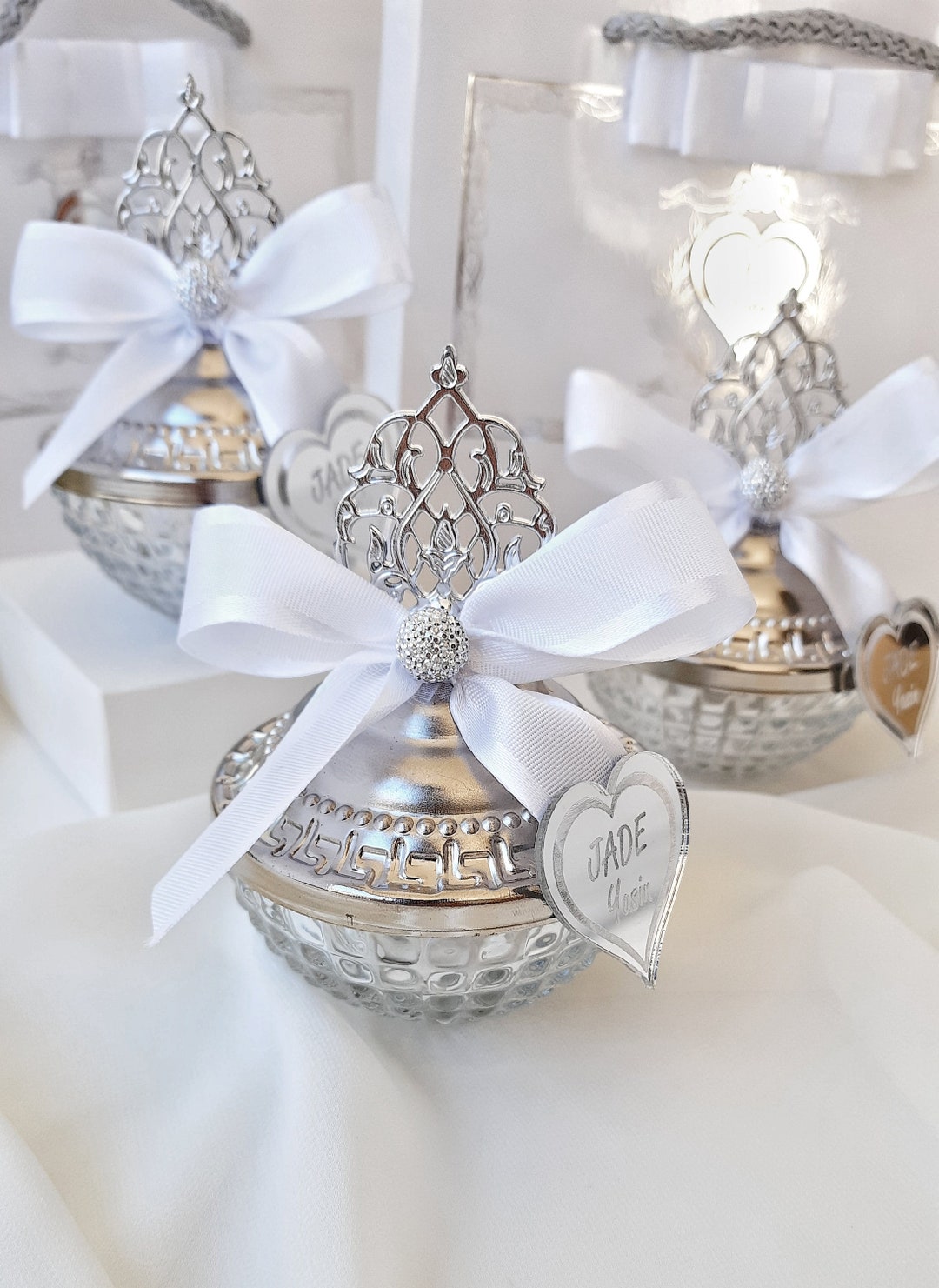 Personalized Crystal Glass Bowl Favors: Silver Wedding Engagement Gifts ...
