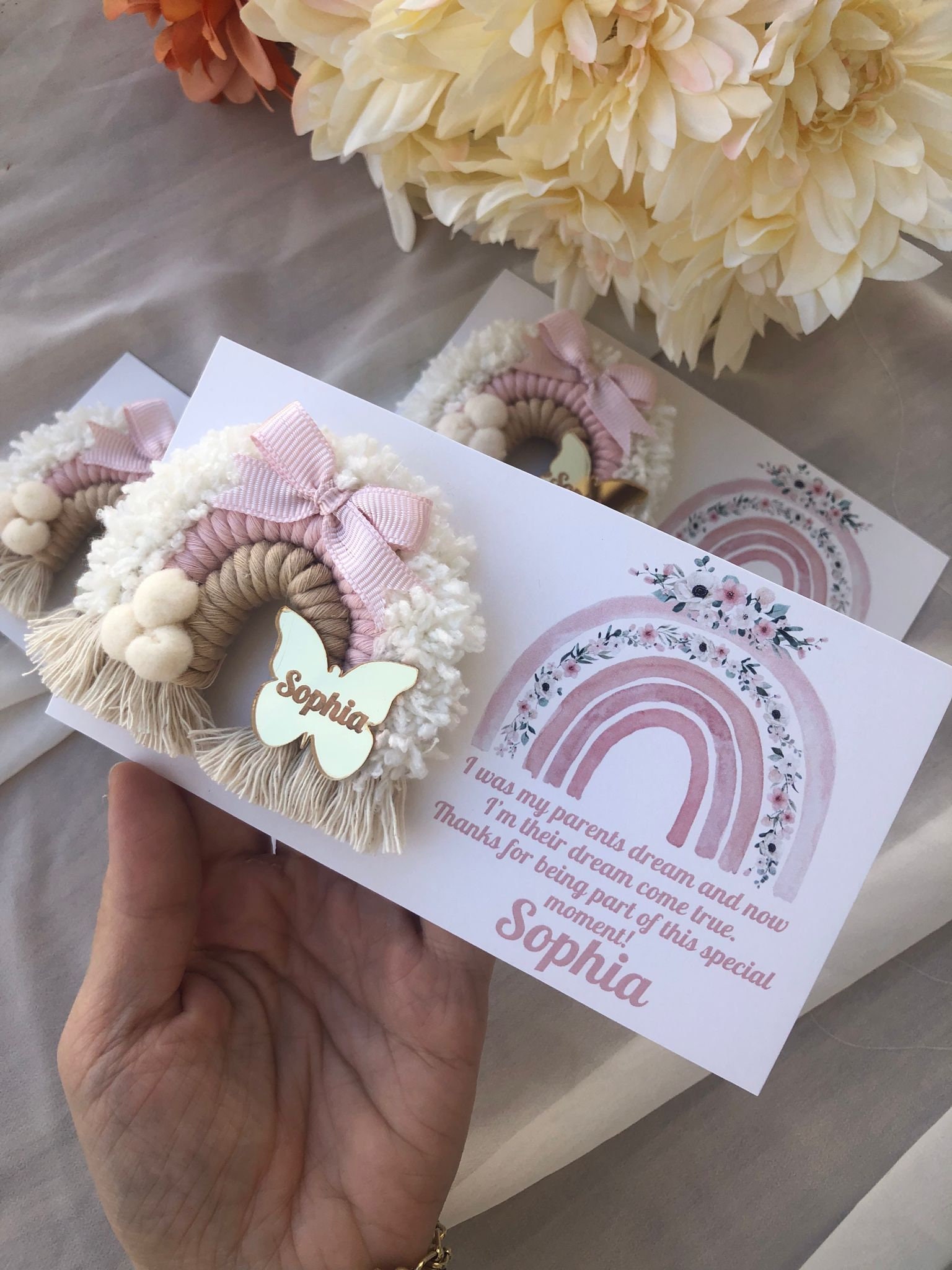 20 Pcs Baby Shower Rainbow Macrame Magnet, Baby Girl Keychain Gifts ...