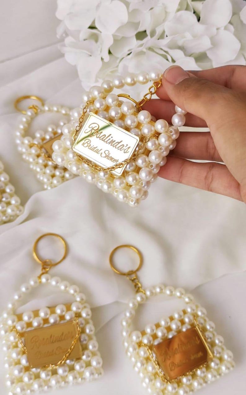 Miniature Bag Keychain With Pearl Design, Bridal Shower Favor, Party ...