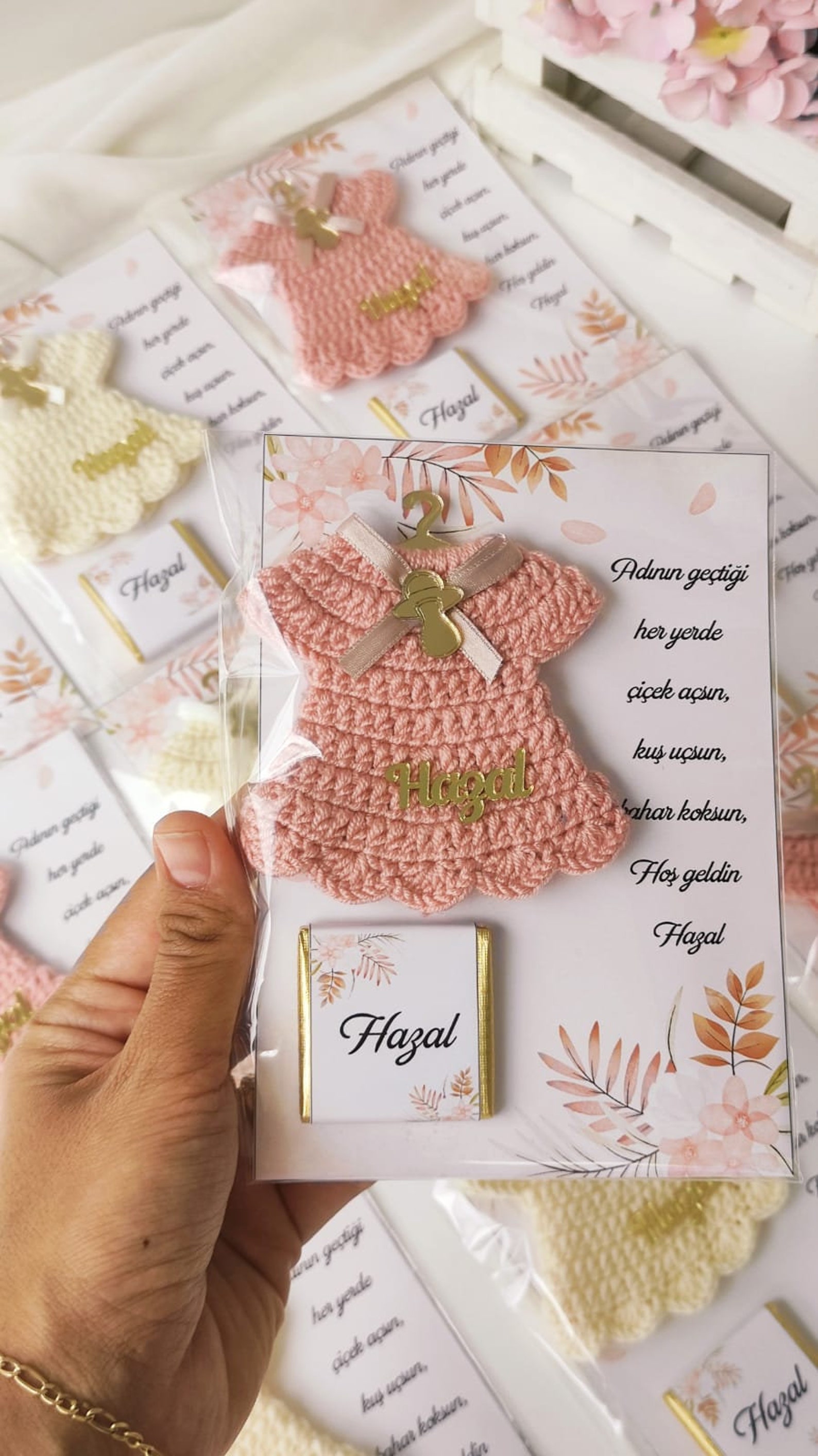 Rustic Baby Shower Favor: Crochet Dress Magnet, Personalized Card - Etsy