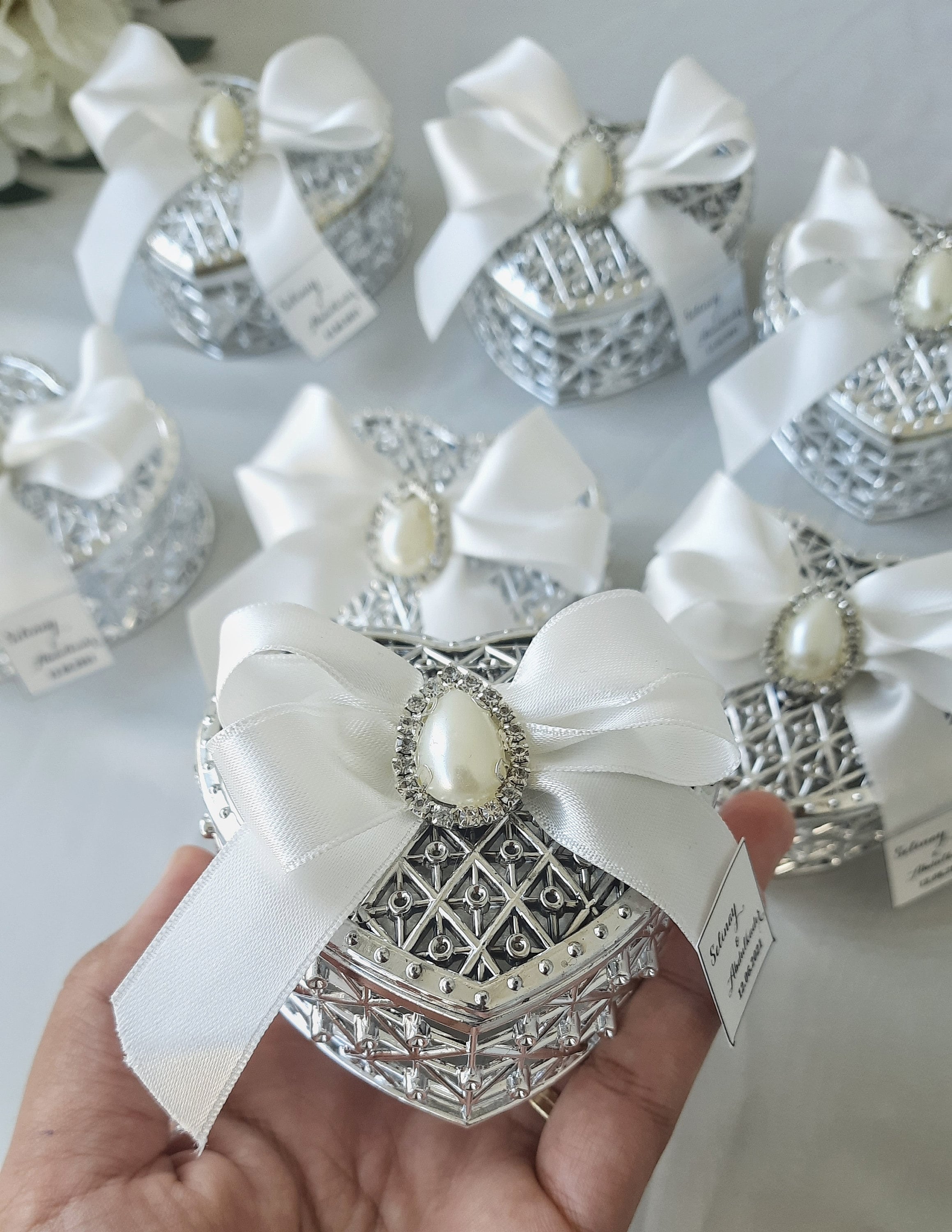 Personalized Wedding Favor Candy Box, Crystal, Silver Ring Box, Elegant ...