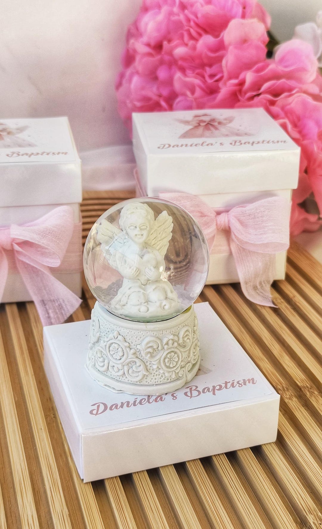 Personolized White Angel Snow Mini Globe, Christening Favor, Baby ...