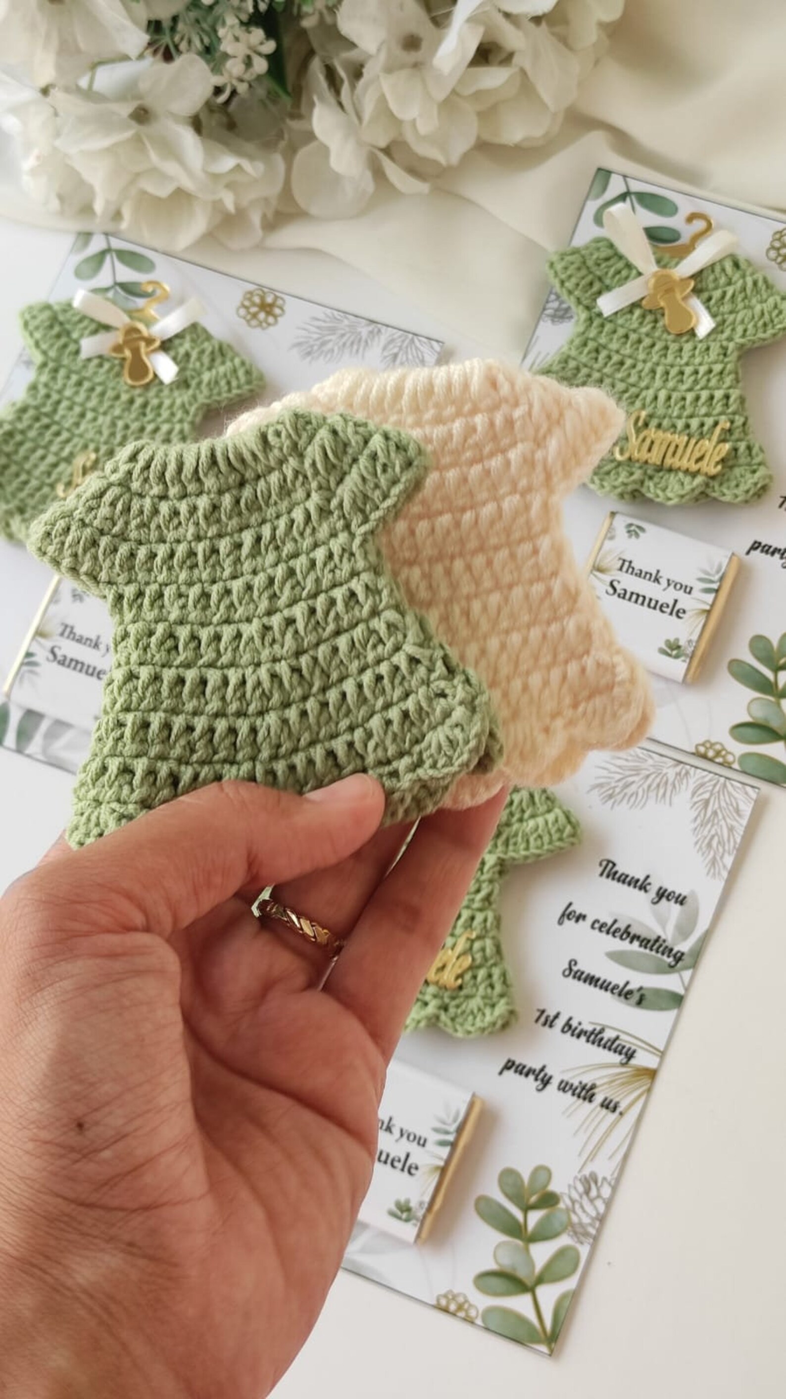 Rustic Baby Shower Favor: Crochet Dress Magnet, Personalized Card - Etsy