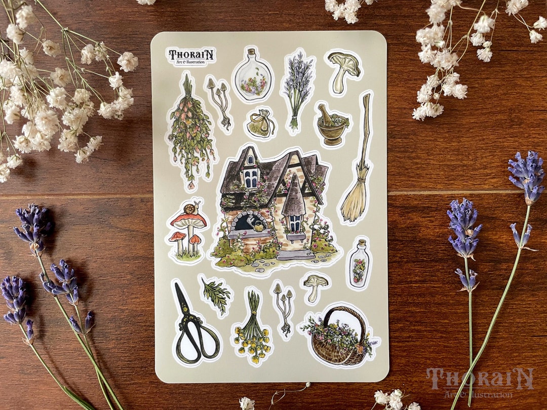 Cottage Witch Sticker Sheet | Witchy Journal Stickers | Dark ...