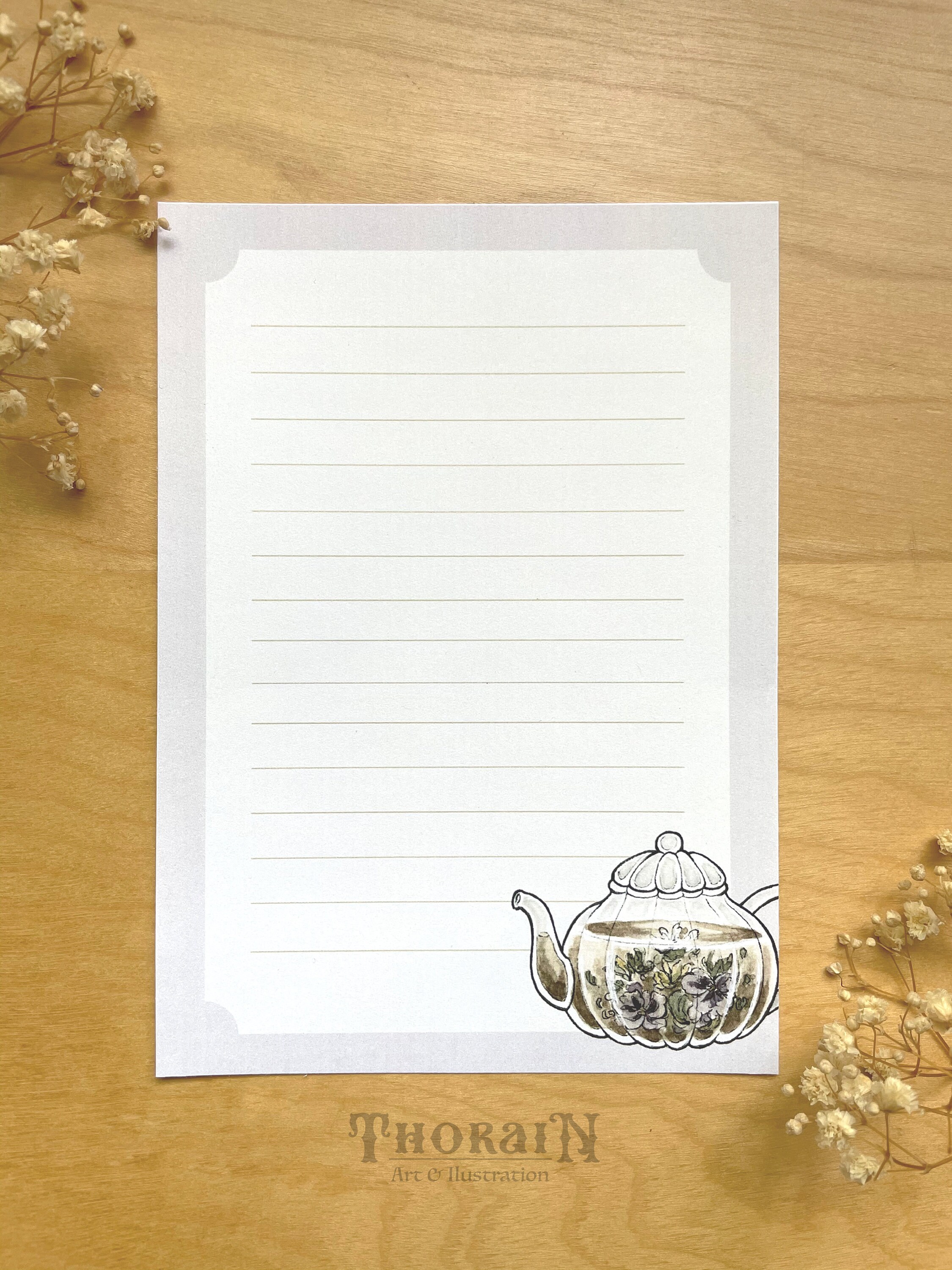Floral Tea Pot Letter Paper Sheets Aesthetic Letter Writing - Etsy Canada
