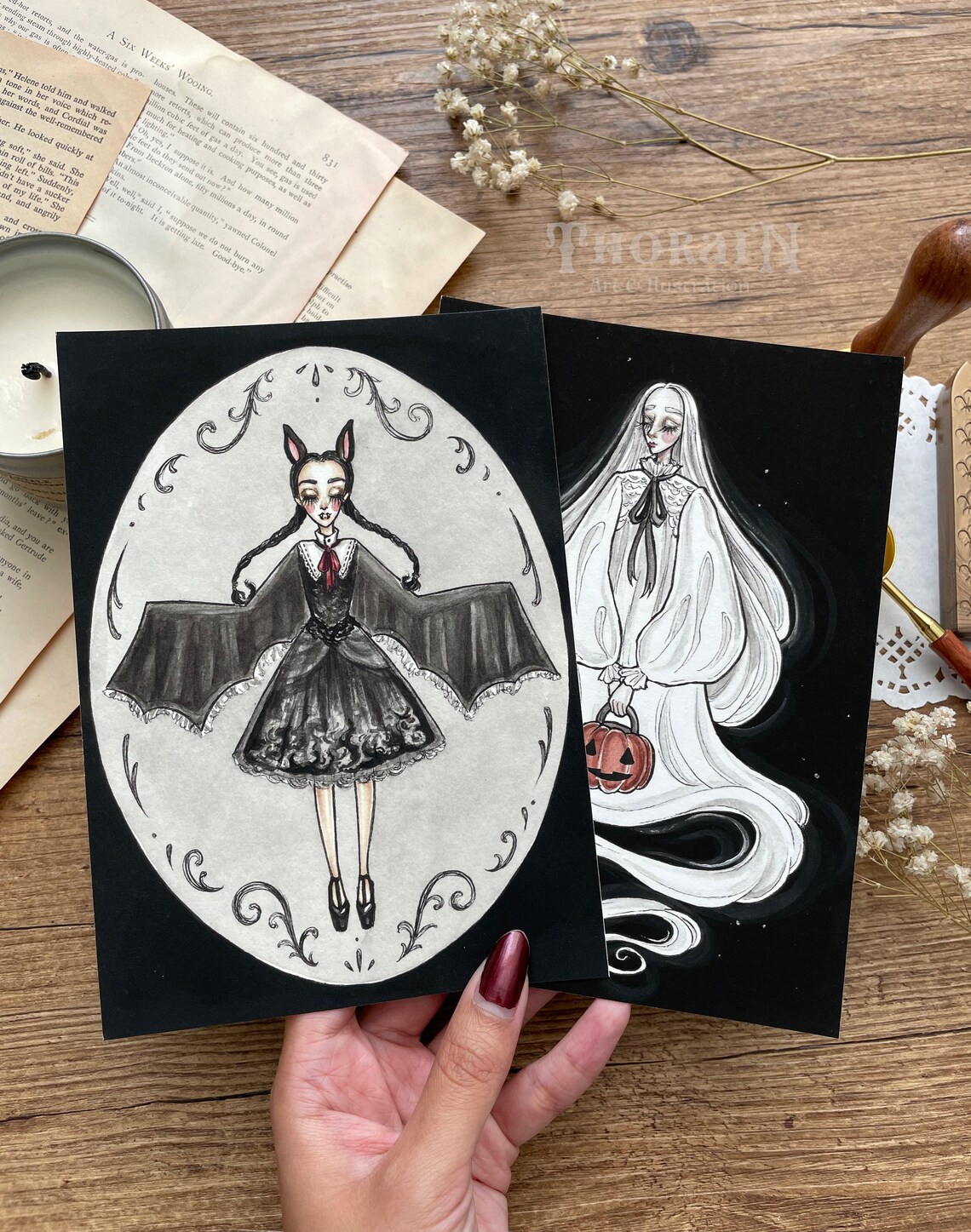 Ghoulish Girls Art Print Set Cute Spooky Halloween Wall - Etsy