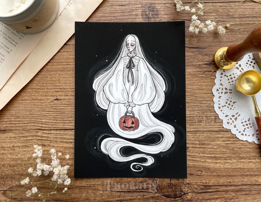 Ghost Girl Art Print | Cute Spooky Halloween Wall Decor | Victorian ...