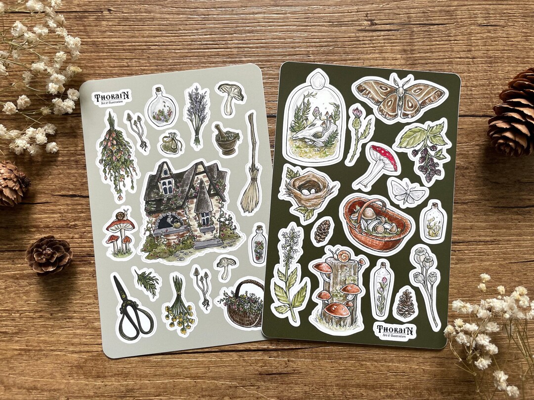 BUNDLE: Dark Cottagecore Sticker Sheets | Green Witch Journal Stickers ...