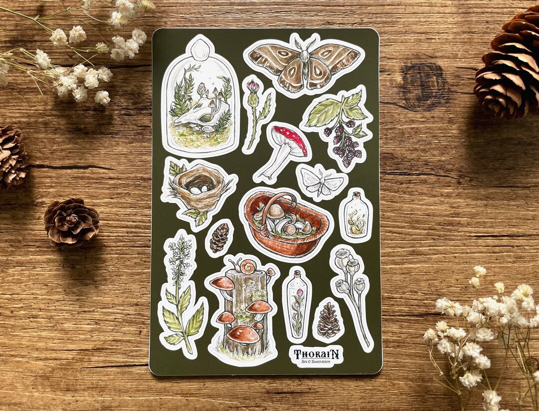 Dark Cottagecore Sticker Sheet | Green Witch Journal Stickers ...