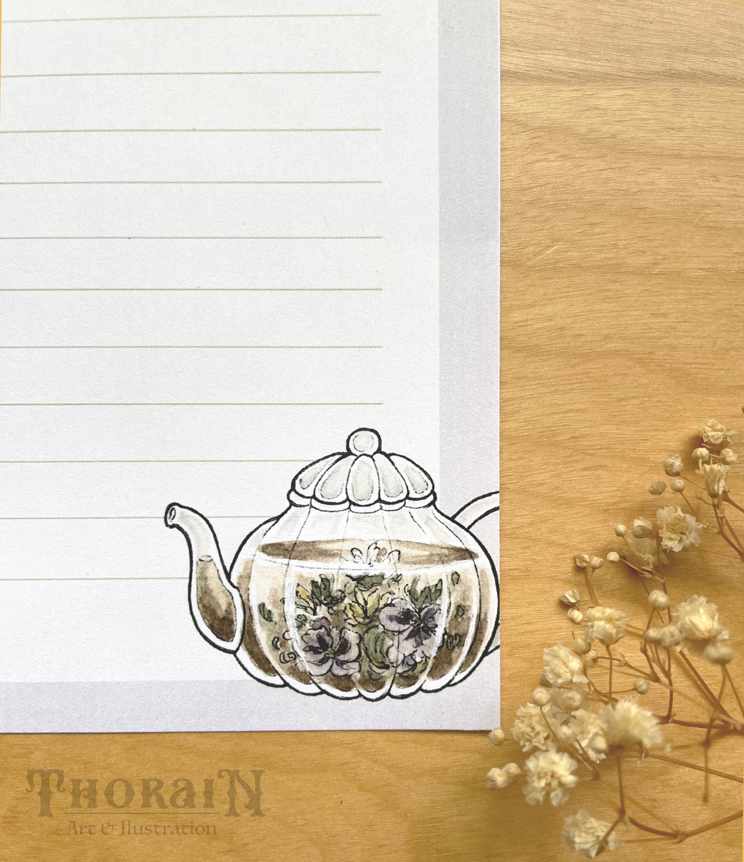 Floral Tea Pot Letter Paper Sheets Aesthetic Letter Writing - Etsy Canada