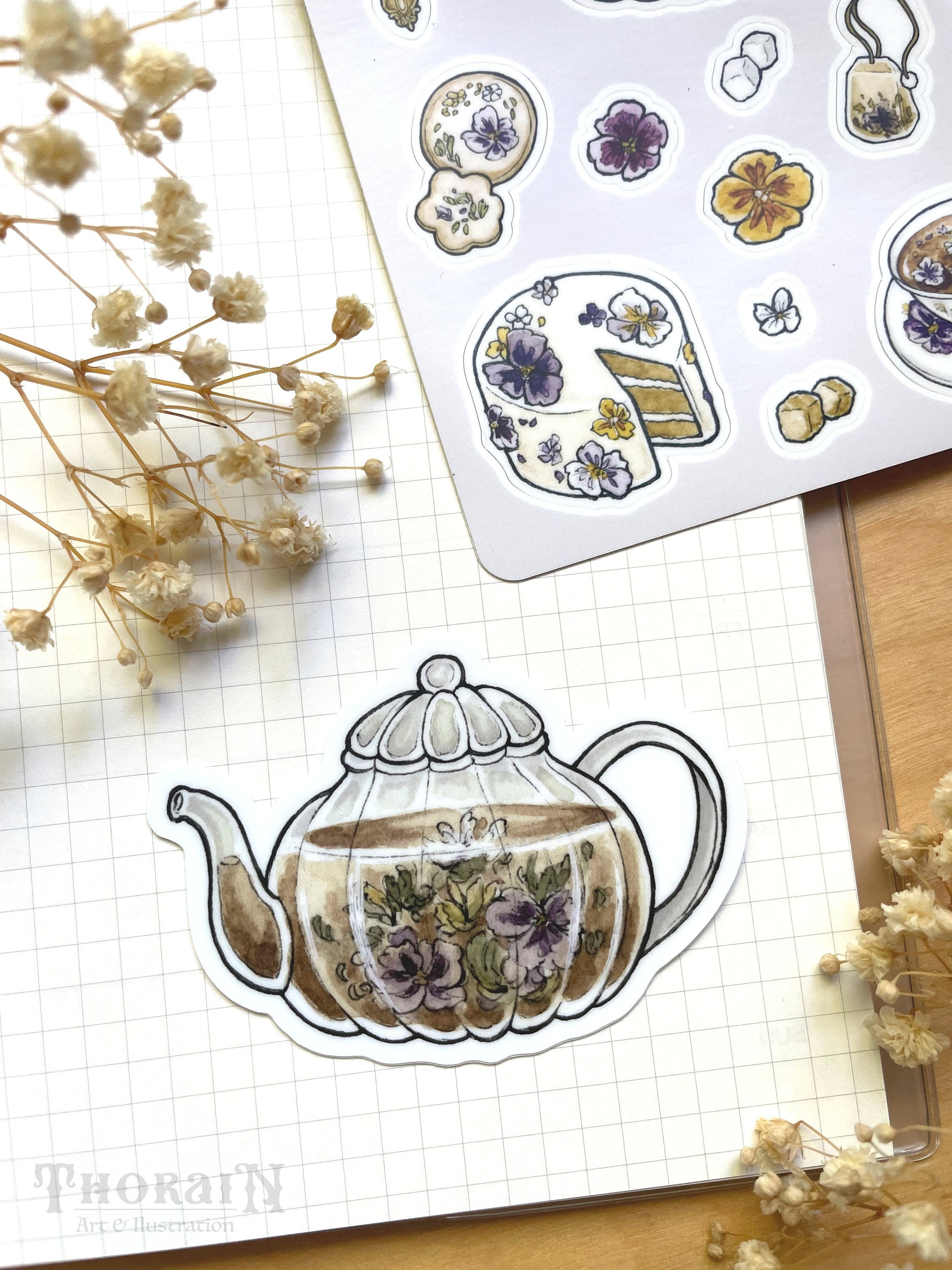 Floral Blooming Teapot Vinyl Sticker Cozy Tea Time Sticker | Etsy