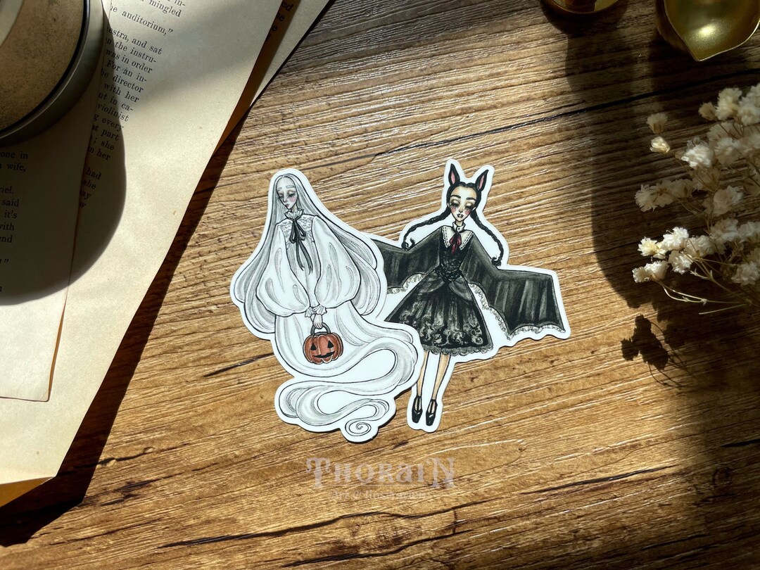 Ghoulish Girls Sticker Set | Cute Spooky Halloween Ghost Vinyl Sticker ...