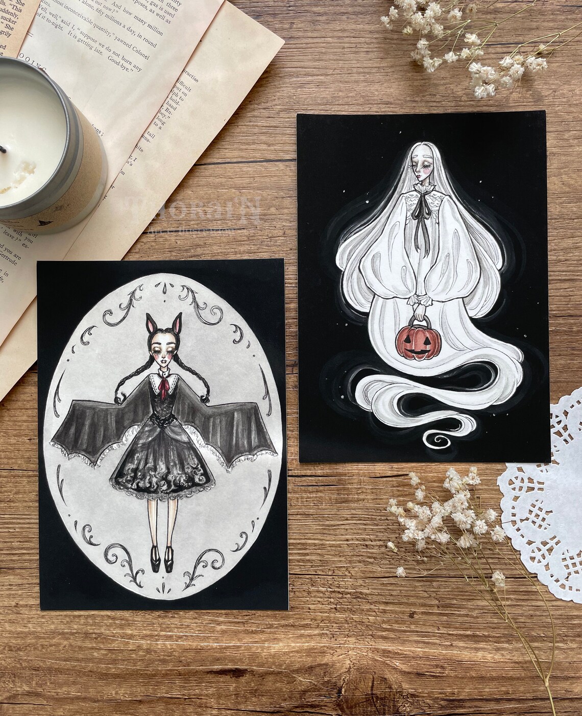 Ghoulish Girls Art Print Set Cute Spooky Halloween Wall - Etsy