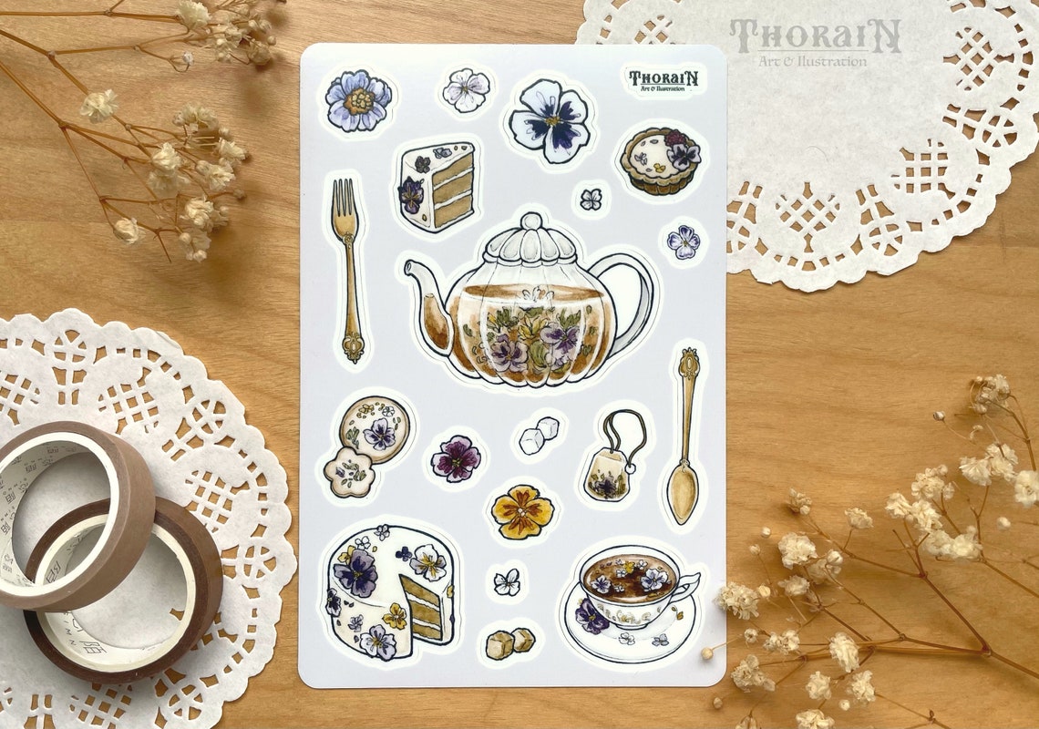 Floral Tea Party Sticker Sheet Cozy Tea Sticker Set - Etsy Canada