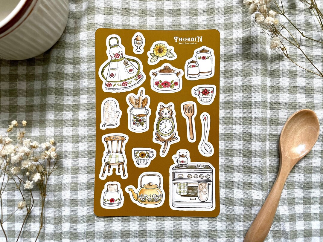 Cozy Cottagecore Kitchen Sticker Sheet | Kitschy Kitchen Sticker Set ...