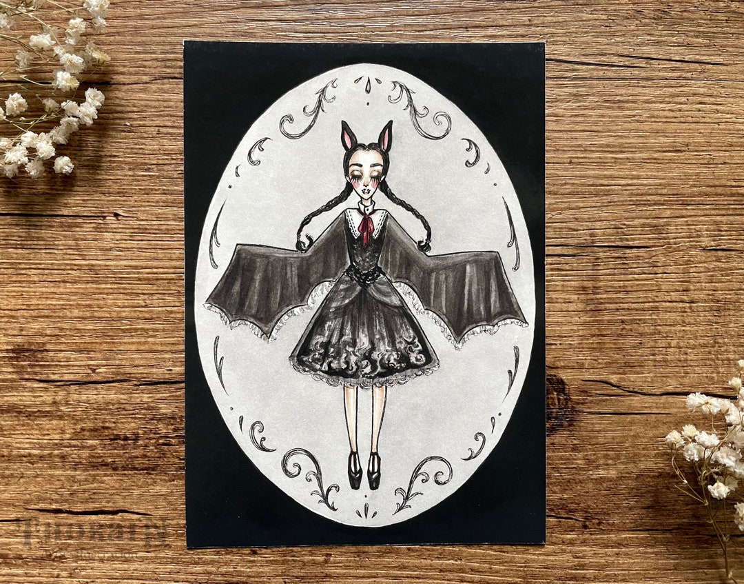 Vampire Bat Girl Art Print Elegant Gothic Lolita Artwork Dark Wall ...