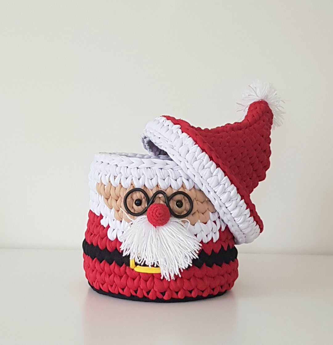 Handmade Santa Basket for Christmas, Knitted Santa Basket, Santa Basket ...