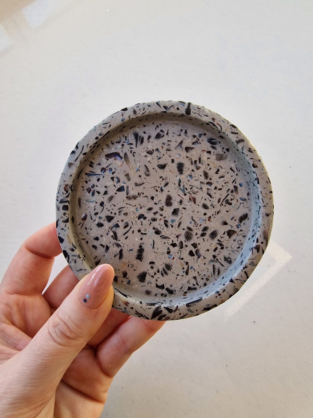 Handmade Light Grey Jesmonite Round Trinket Dish Made With Recycled ...