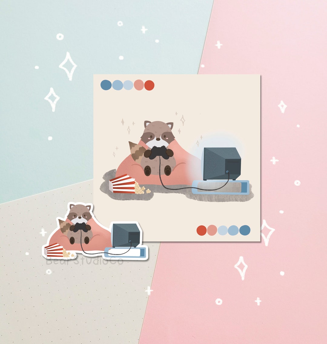 Gaming Raccoon Sticker and Art Print Laptop Sticker, Journal Sticker ...