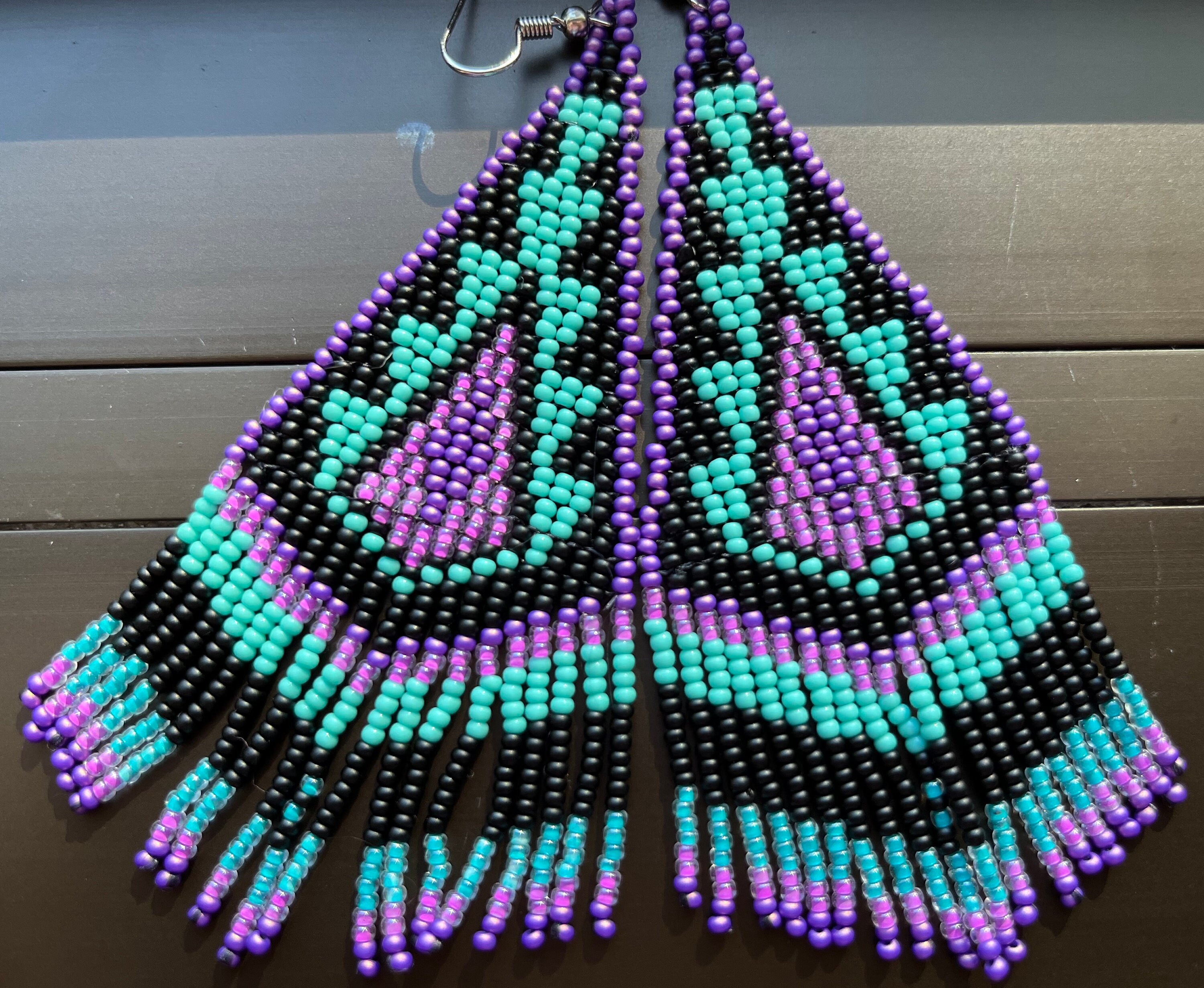 Bold Purple Teal and Black Electric Native Fringe Earrings - Etsy