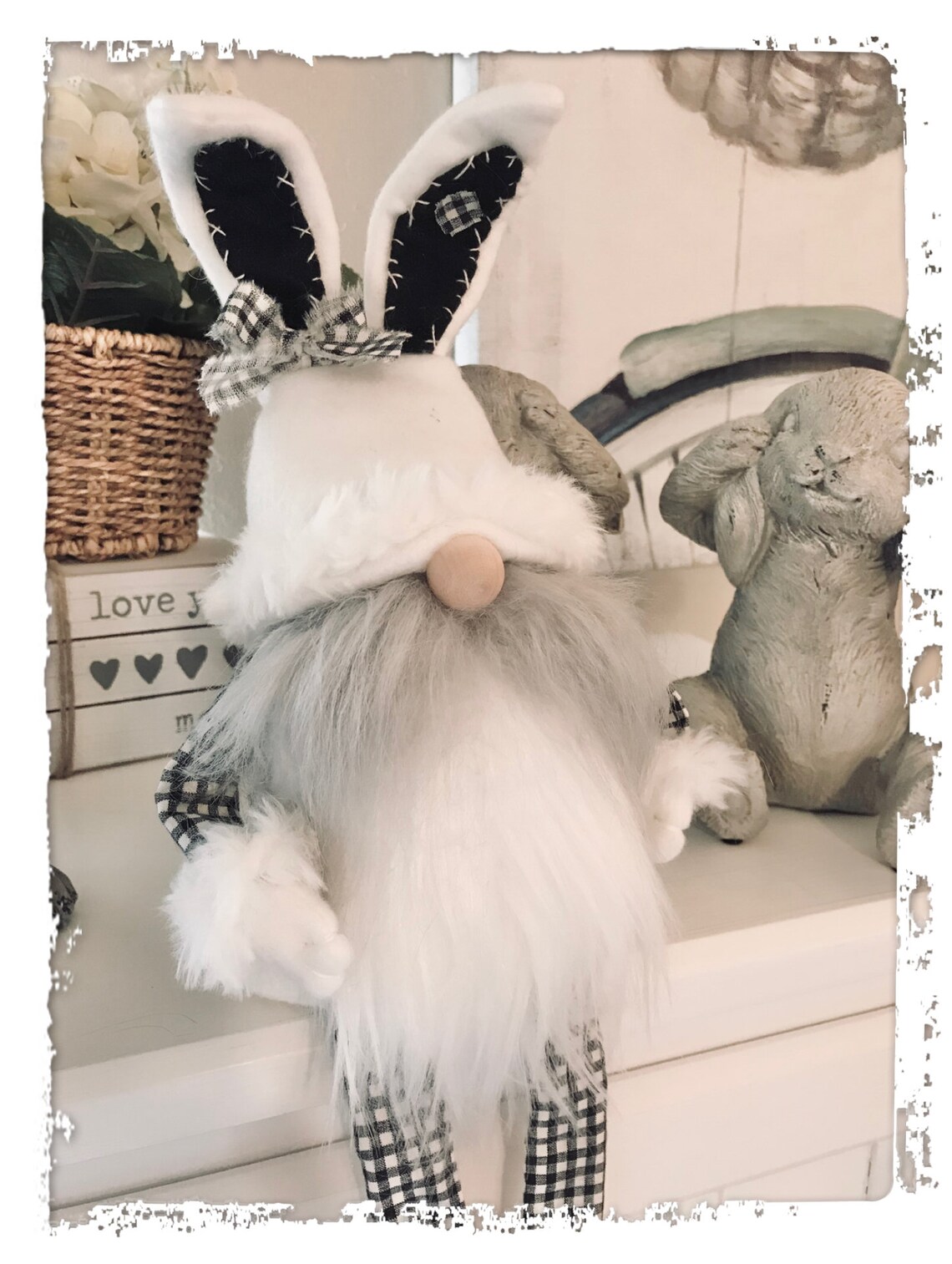Farmhouse Bunny Gnome Rabbit Gnome Black and White Decor | Etsy