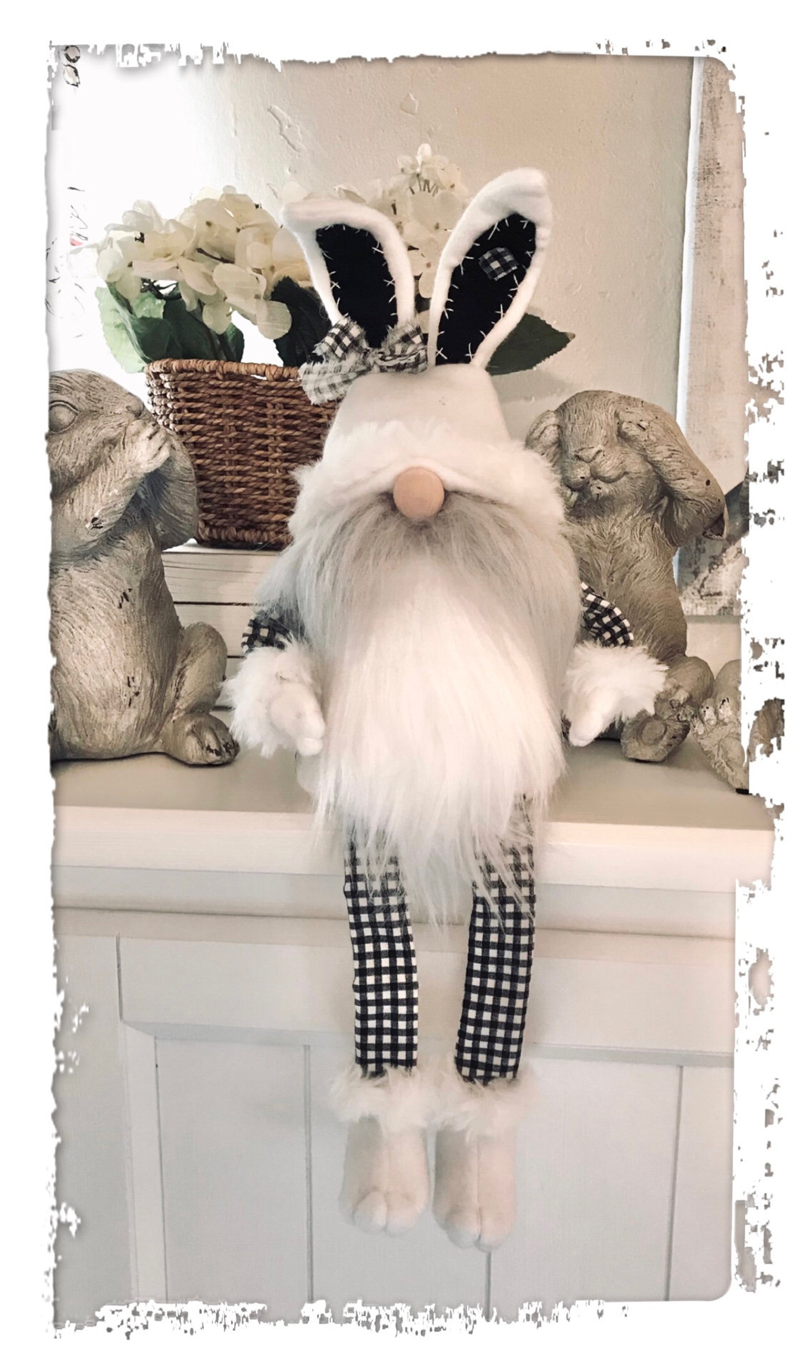 Farmhouse Bunny Gnome Rabbit Gnome Black and White Decor | Etsy