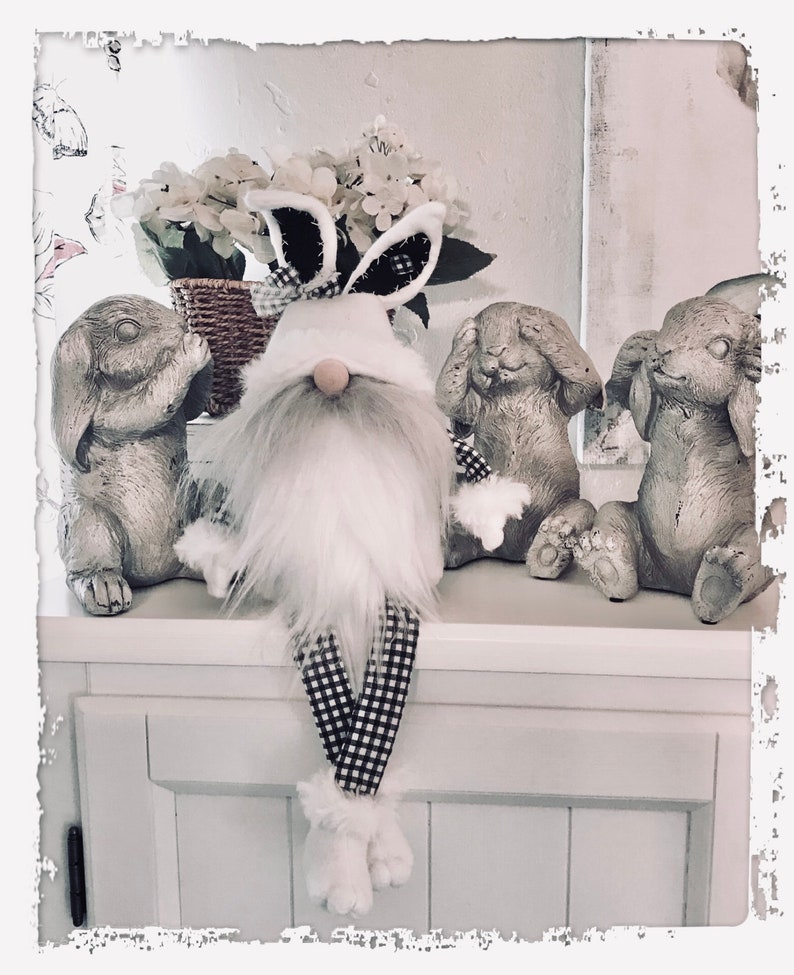 Farmhouse Bunny Gnome Rabbit Gnome Black and White Decor | Etsy