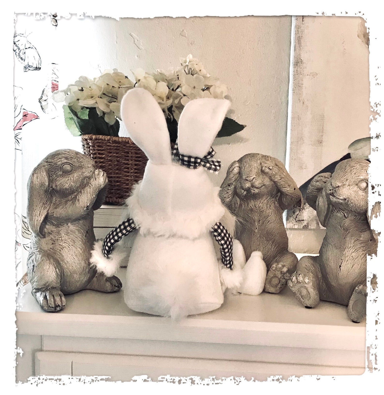 Farmhouse Bunny Gnome Rabbit Gnome Black and White Decor - Etsy
