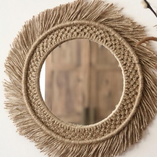 Jute Mirror Single Round Jute Mirror Boho Mirror Wall - Etsy