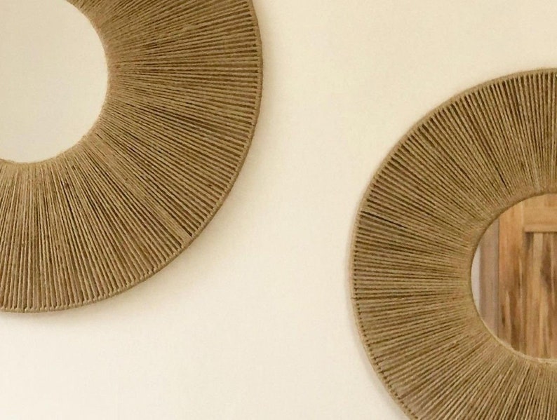 Jute Mirror Single Round Jute Mirror Boho Mirror Wall - Etsy