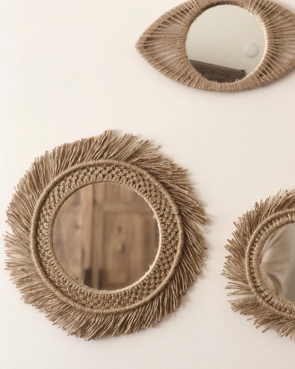 Jute Mirror Single Round Jute Mirror Boho Mirror Wall - Etsy