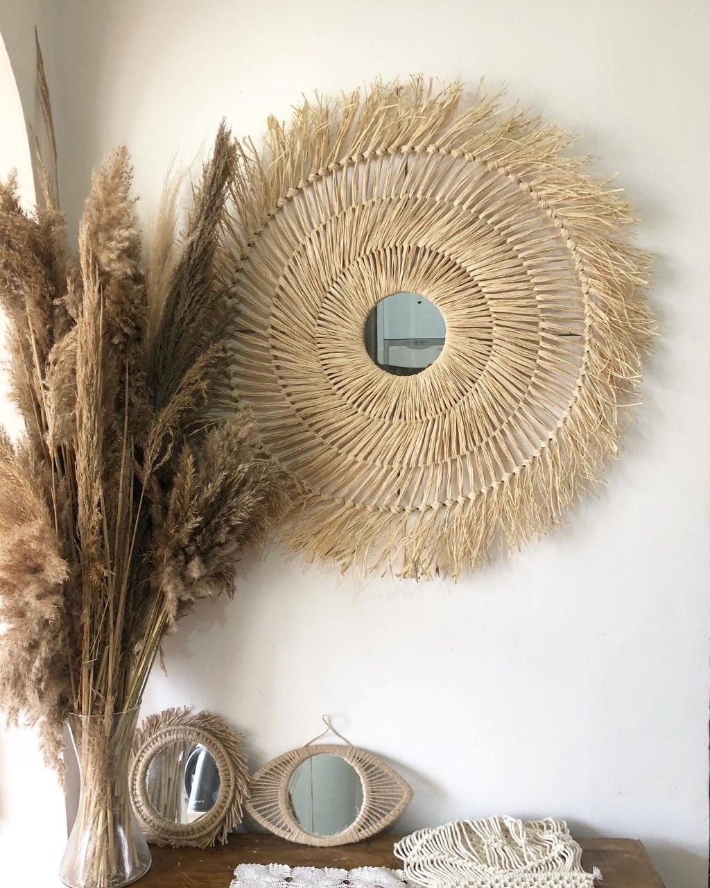 Big Raffia Mirror Bohemian Raffia Mirror Raffia Wall Decor - Etsy UK