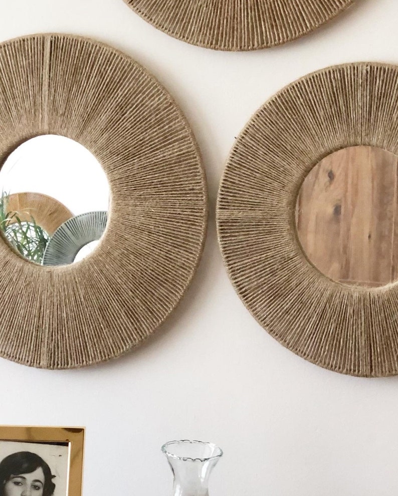 Jute Mirror Single Round Jute Mirror Boho Mirror Wall - Etsy