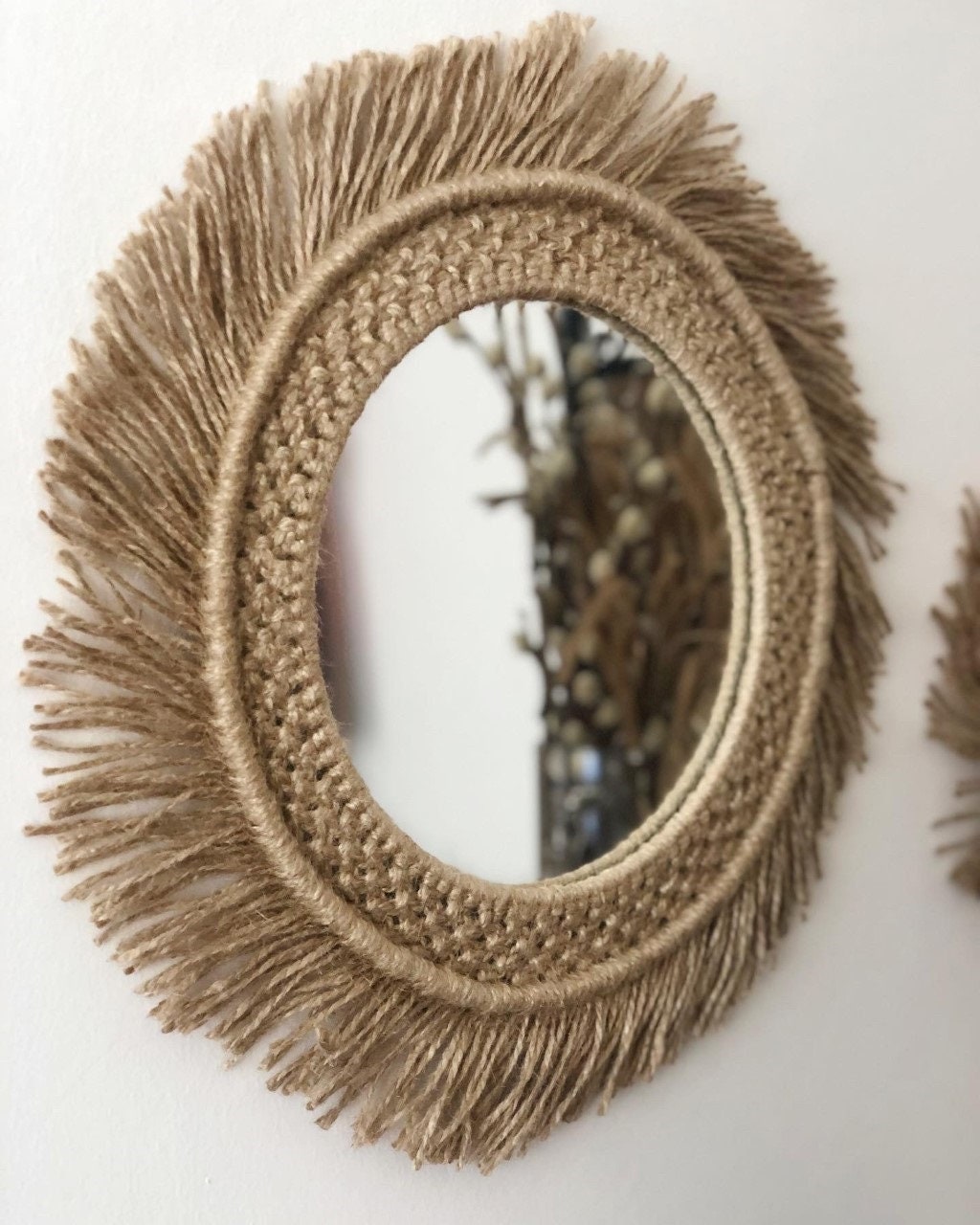 Jute Mirror Single Round Jute Mirror Boho Mirror Wall - Etsy