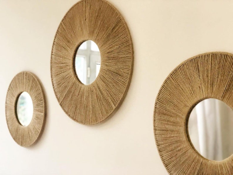 Jute Mirror Single Round Jute Mirror Boho Mirror Wall - Etsy