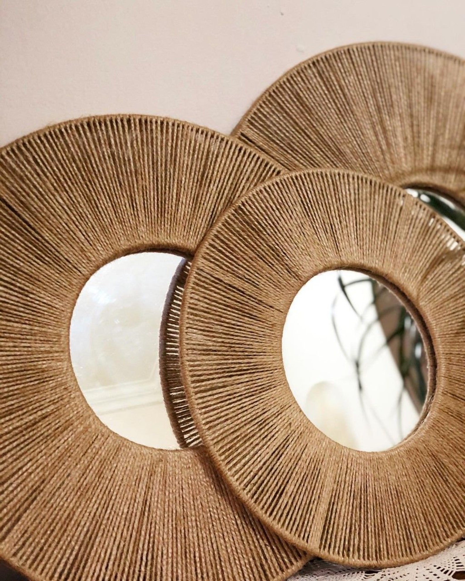 Jute Mirror Single Round Jute Mirror Boho Mirror Wall - Etsy