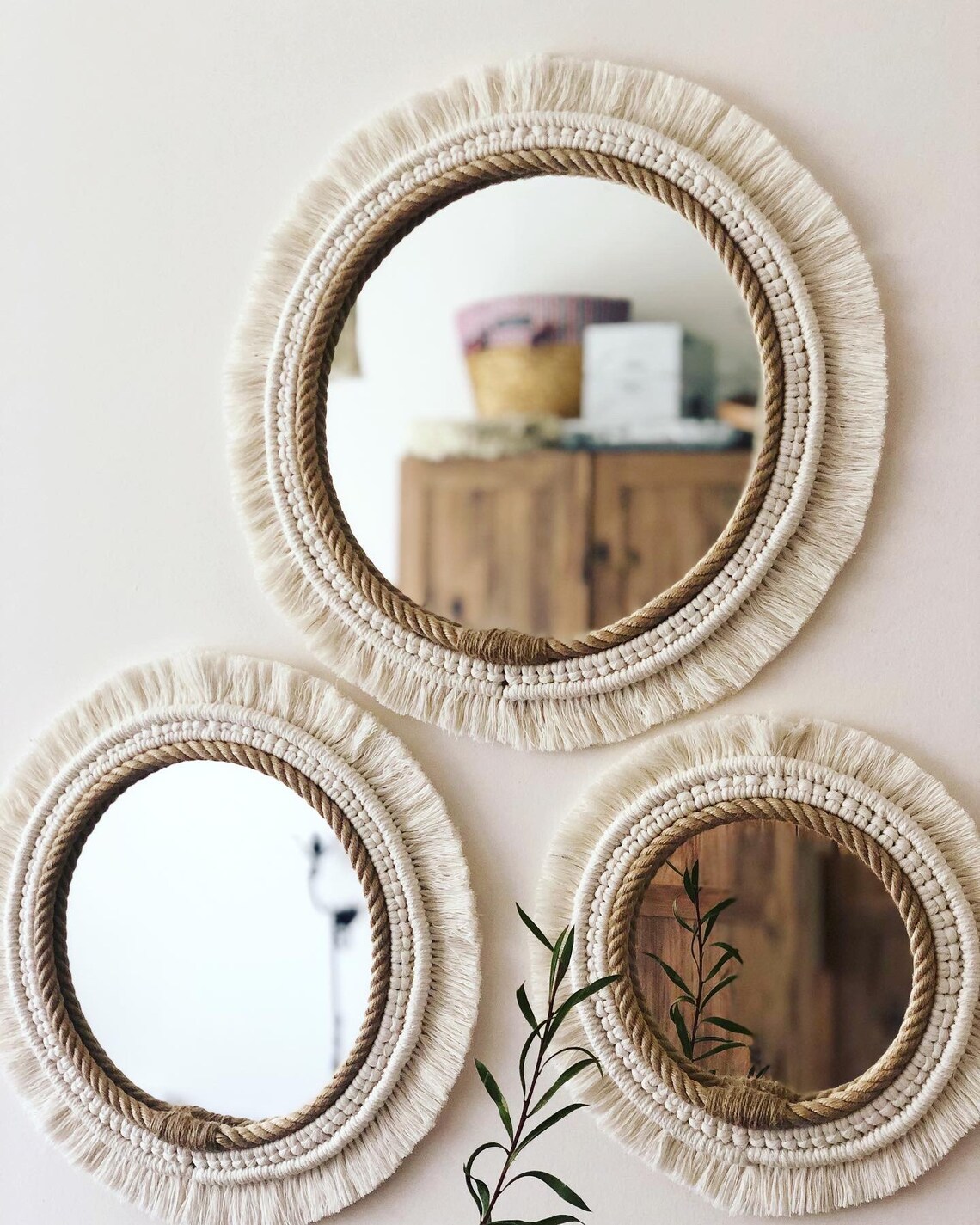 Macrame Mirror Set Round Macrame Mirror Boho Mirror Fringe | Etsy