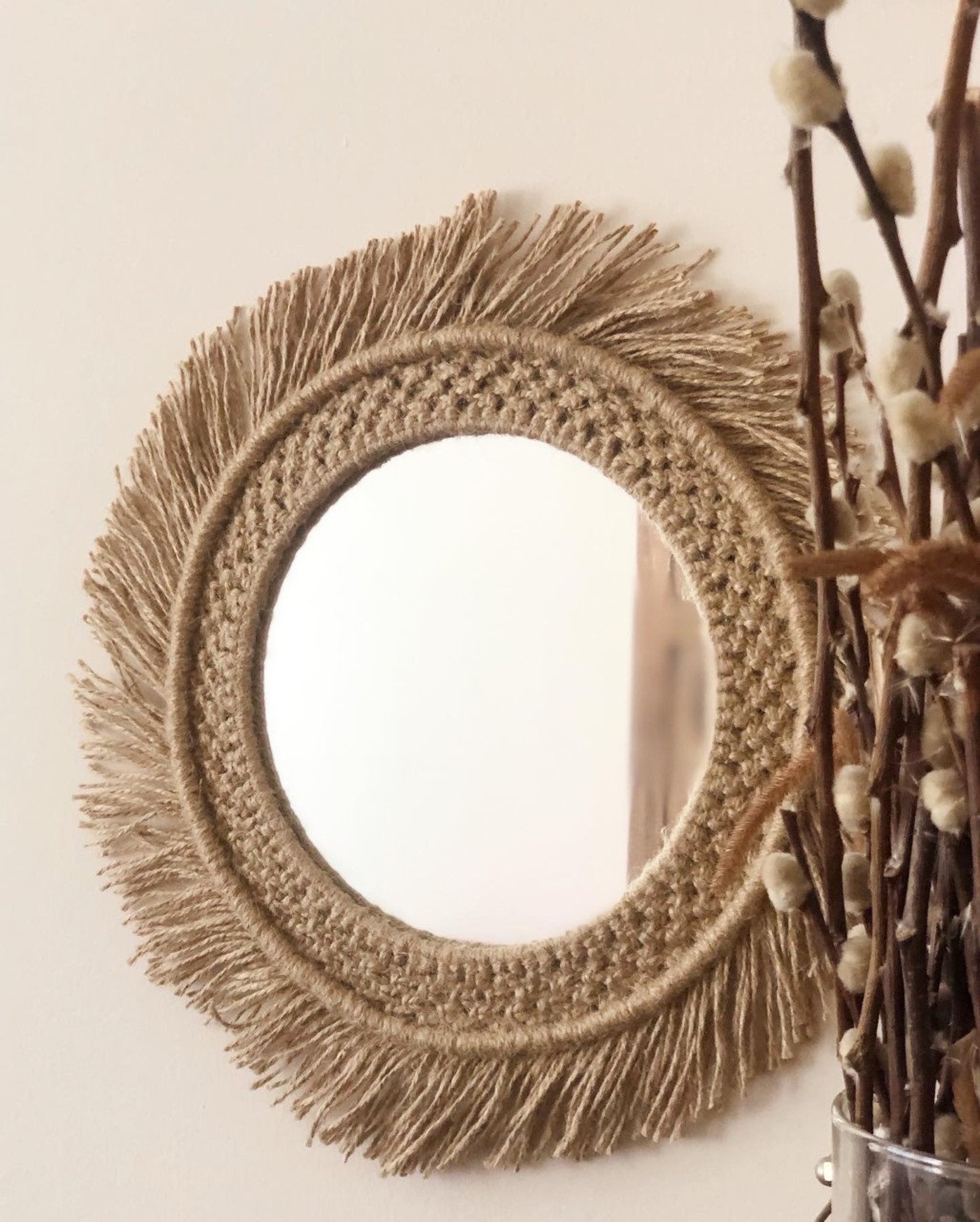 Jute Mirror Single Round Jute Mirror Boho Mirror Wall - Etsy