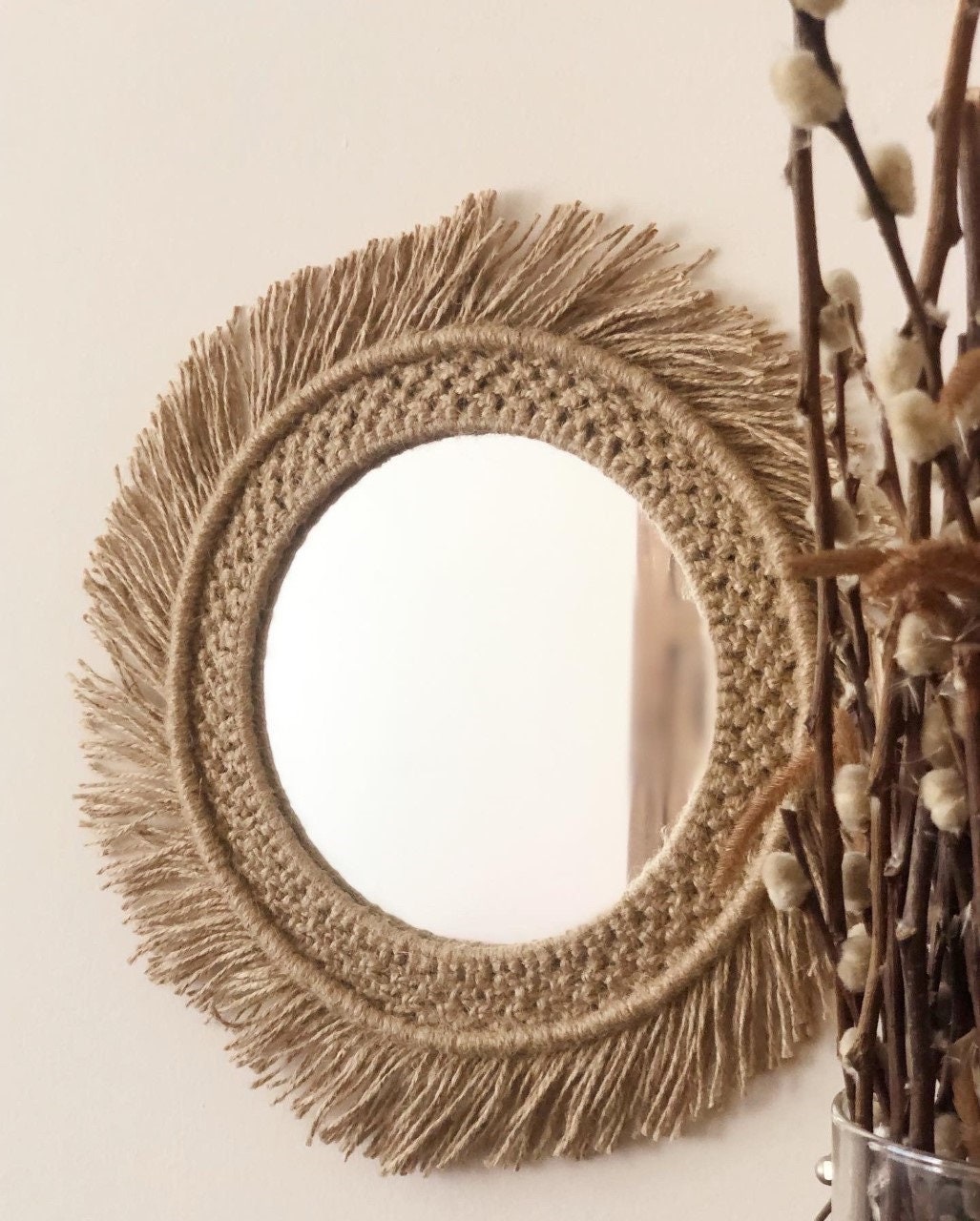 Jute Mirror Single Round Jute Mirror Boho Mirror Wall - Etsy