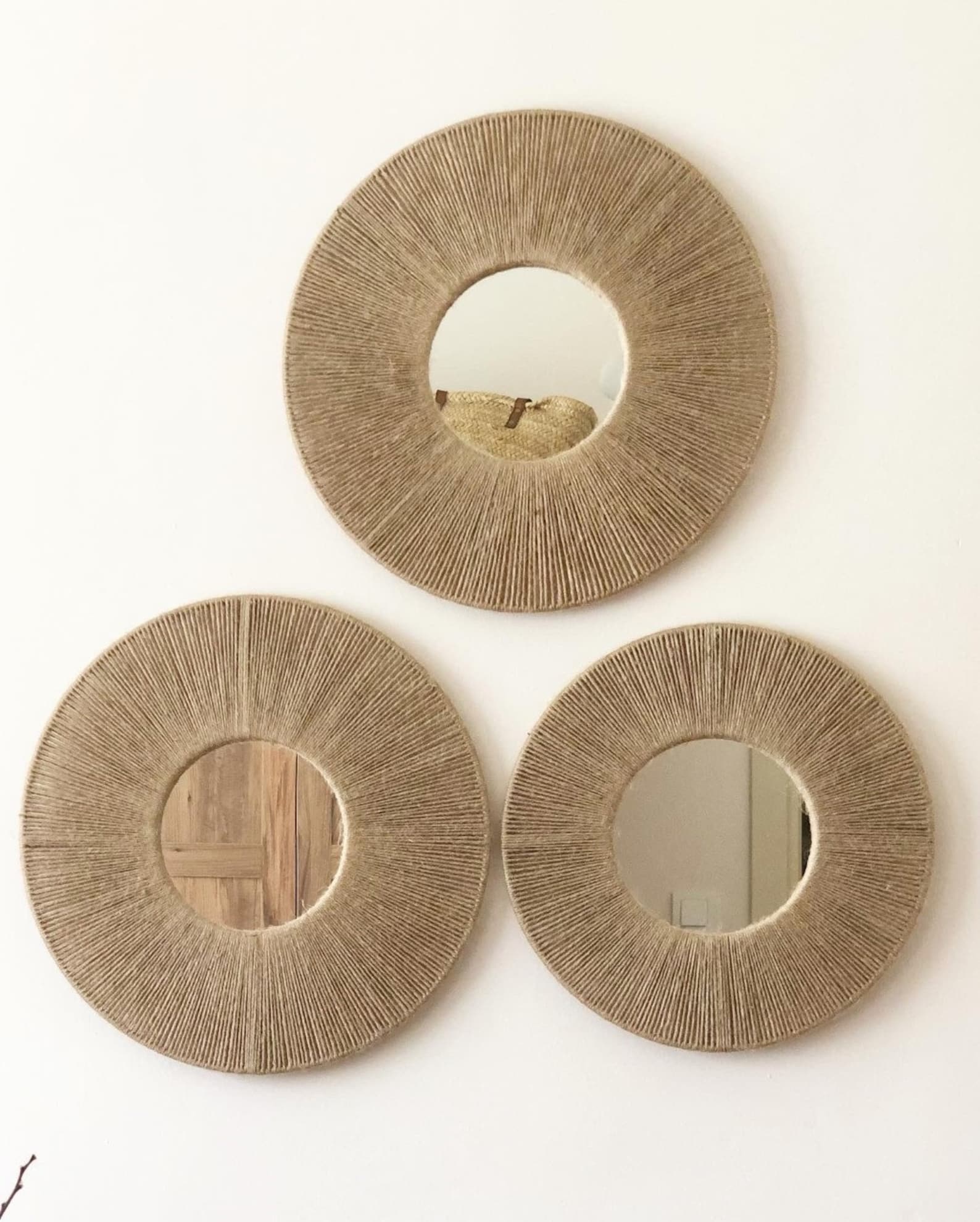 Jute Mirror Set Round Jute Mirror Jute Mirror Boho Mirror - Etsy UK